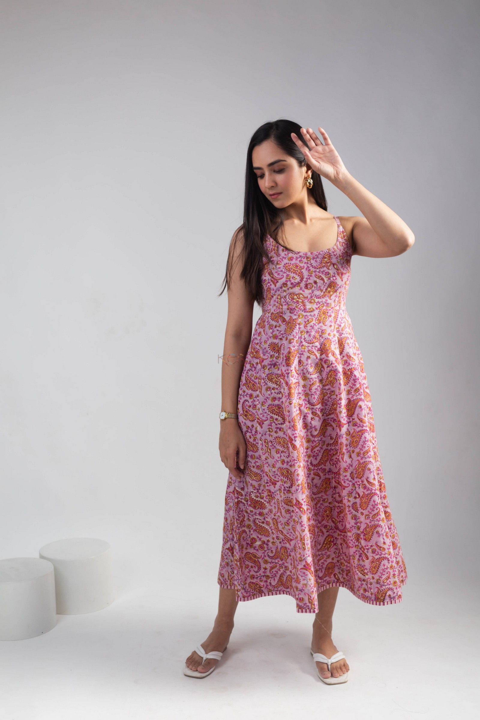 Buy Alluring WSR375 Drisana Handblock Cotton Dress Online | Kusvaa